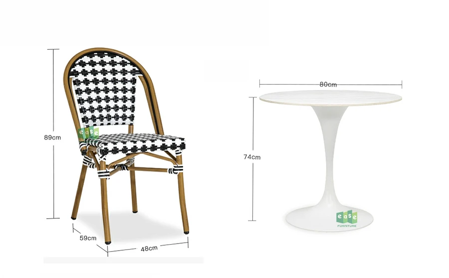 Modern Cafe Restaurant Aluminum French Bistro Rattan Set 3 Piece