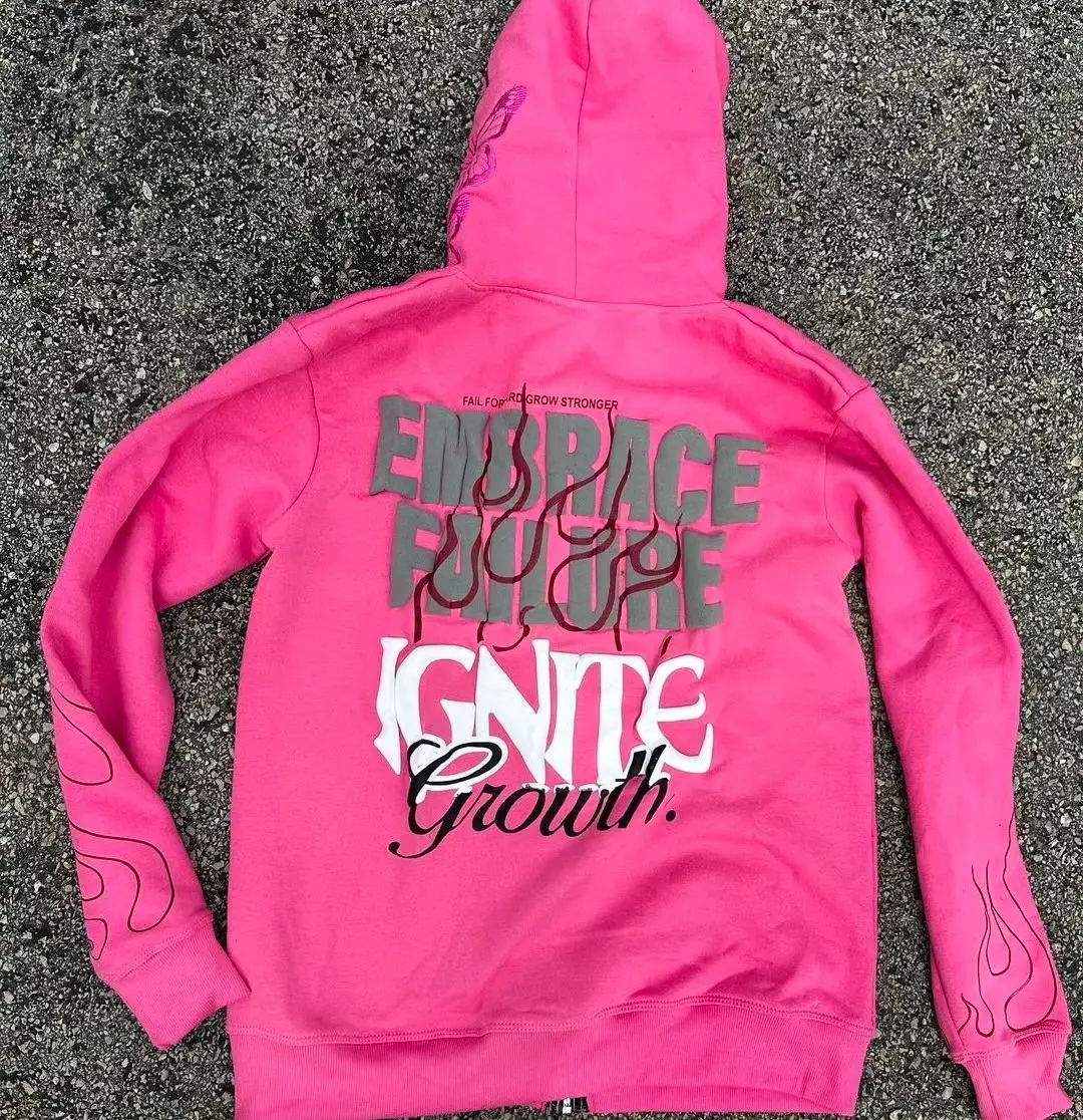 Street Style 100% Cotton Puff Printing Full Zip Up Hoodie Manufacturers ...