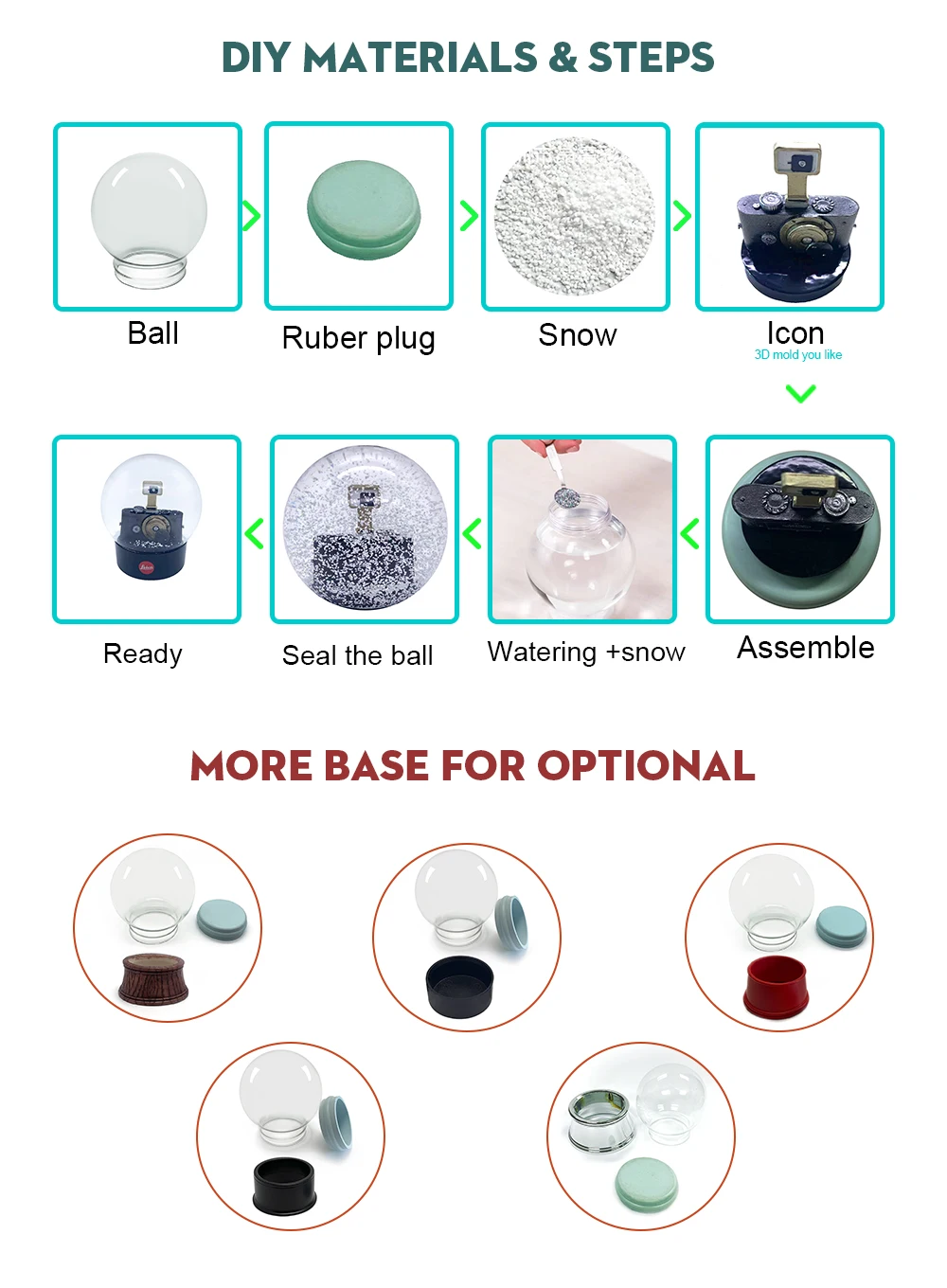 DIY Glass Empty Snow Globe with Wooden Base for Repair