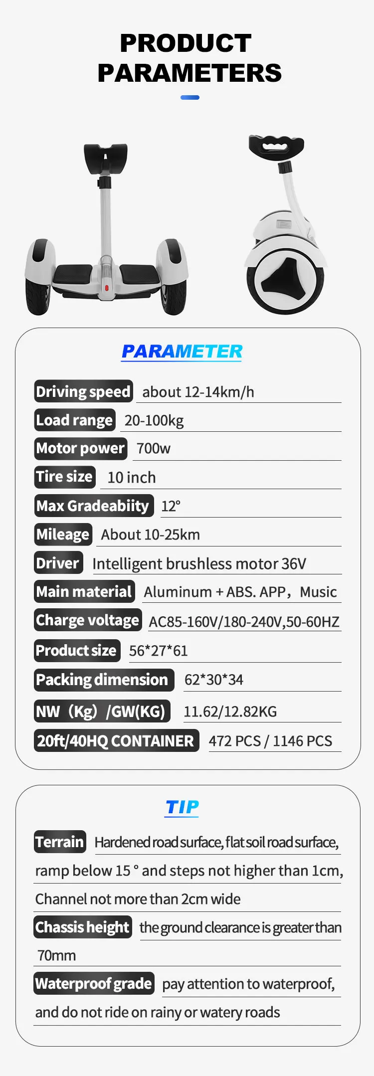 10 Inch Off-Road 700w Motor Intelligent Balance Car, Self Balancing ...