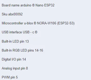 ESP32 ABX00092 u-blox NORA-W106 ESP32-S3 amplifier mcu rj45 connector development board ...