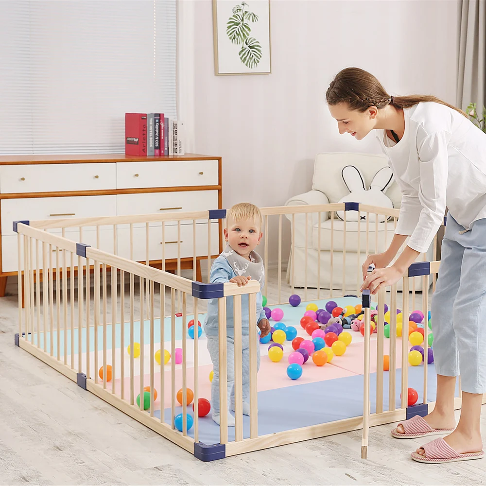 Large Wood Playpen Safety Playard Baby Playpen Foldable Expandable ...