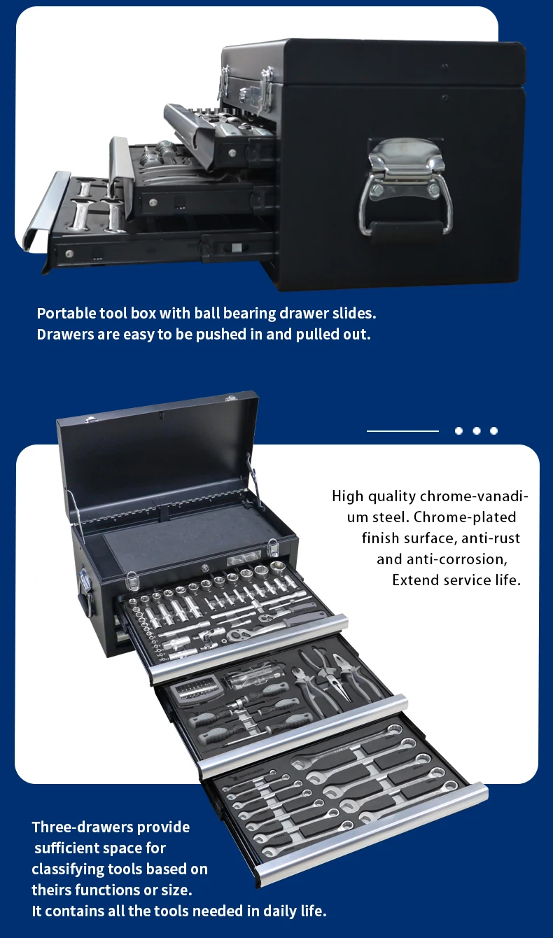 3 Drawer Tool Chest Box with 106pcs EVA Foam Tools Set for Garage ...