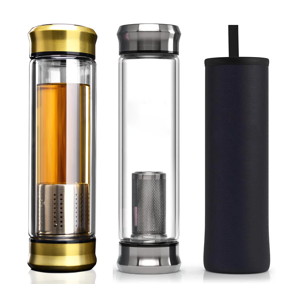Luxurious Tea Tumbler With Infuser 13Oz Double Wall Borosilicate Glass ...