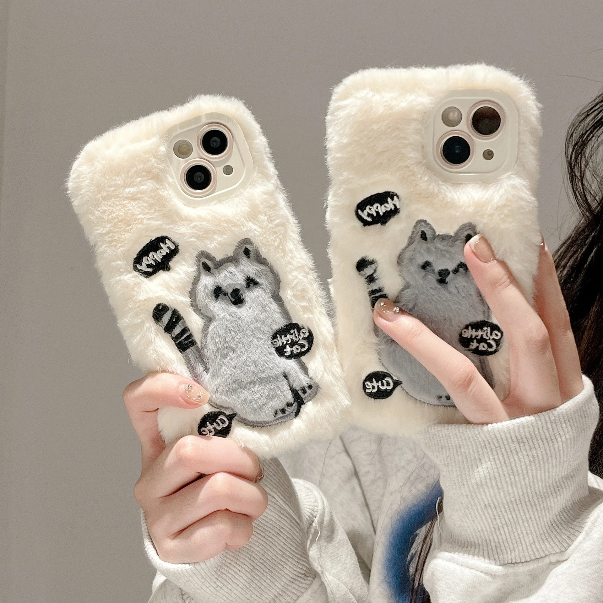 Fashion Furry Cute Love Plush Pendant Mobile Phone Case for iphone 11 ...