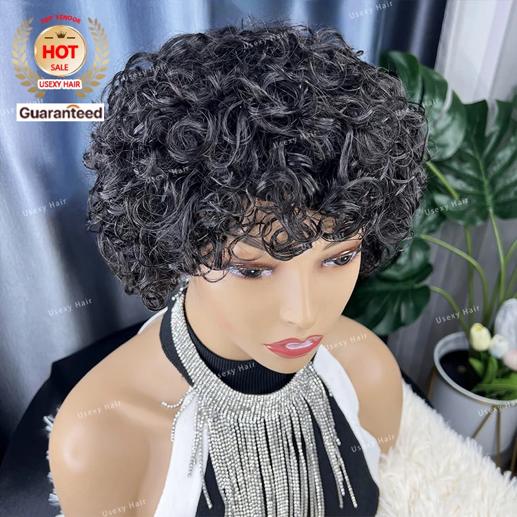 Short Bob Pixie Cut Water Wave Glueless Human Hair Wig None Lace Front ...