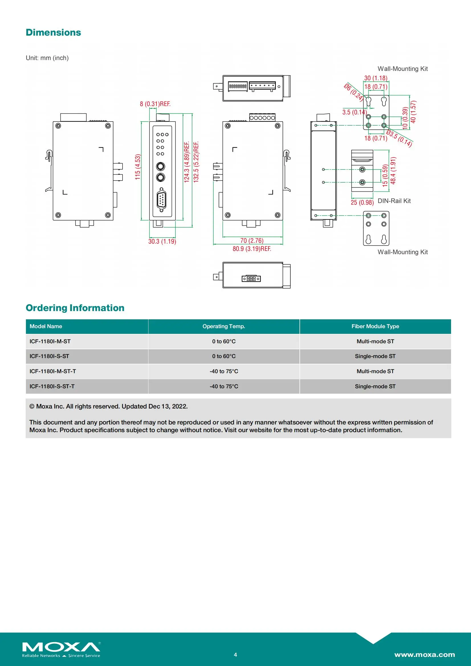 MOXA ICF-1180I-S-ST Industrial Profibus-to-Fiber Converter