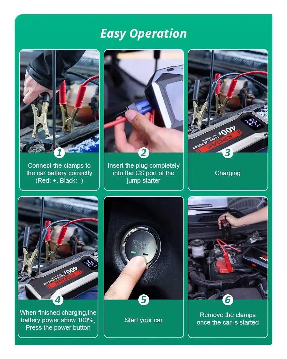 Kroak S320 12V Jump Starter - 1200A Peak Current Super Capacitor Power ...