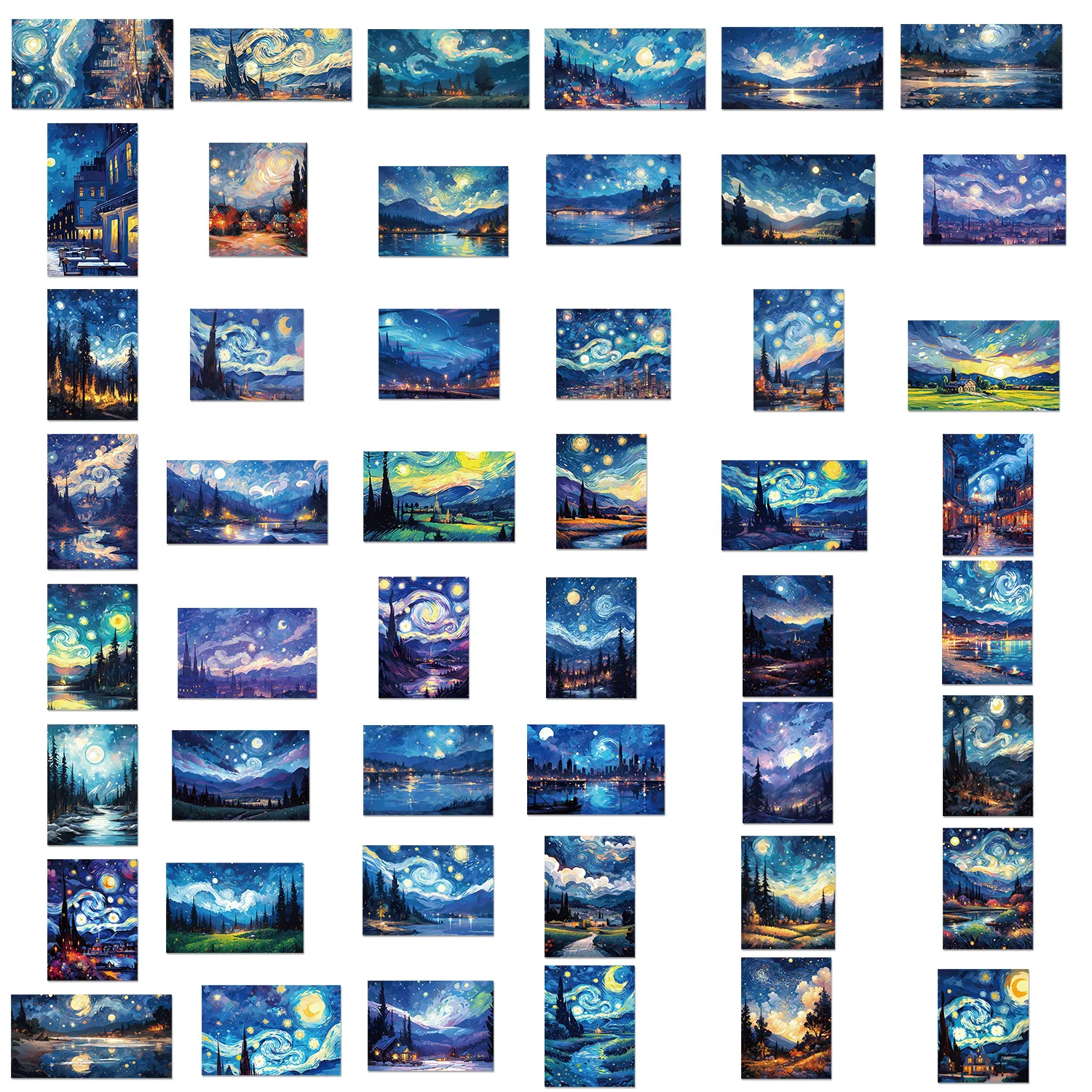 50pcs Cartoon Oil Painting The Starry Night Graffiti Stickers For Wall Book Vinyl Van Gogh Art ...