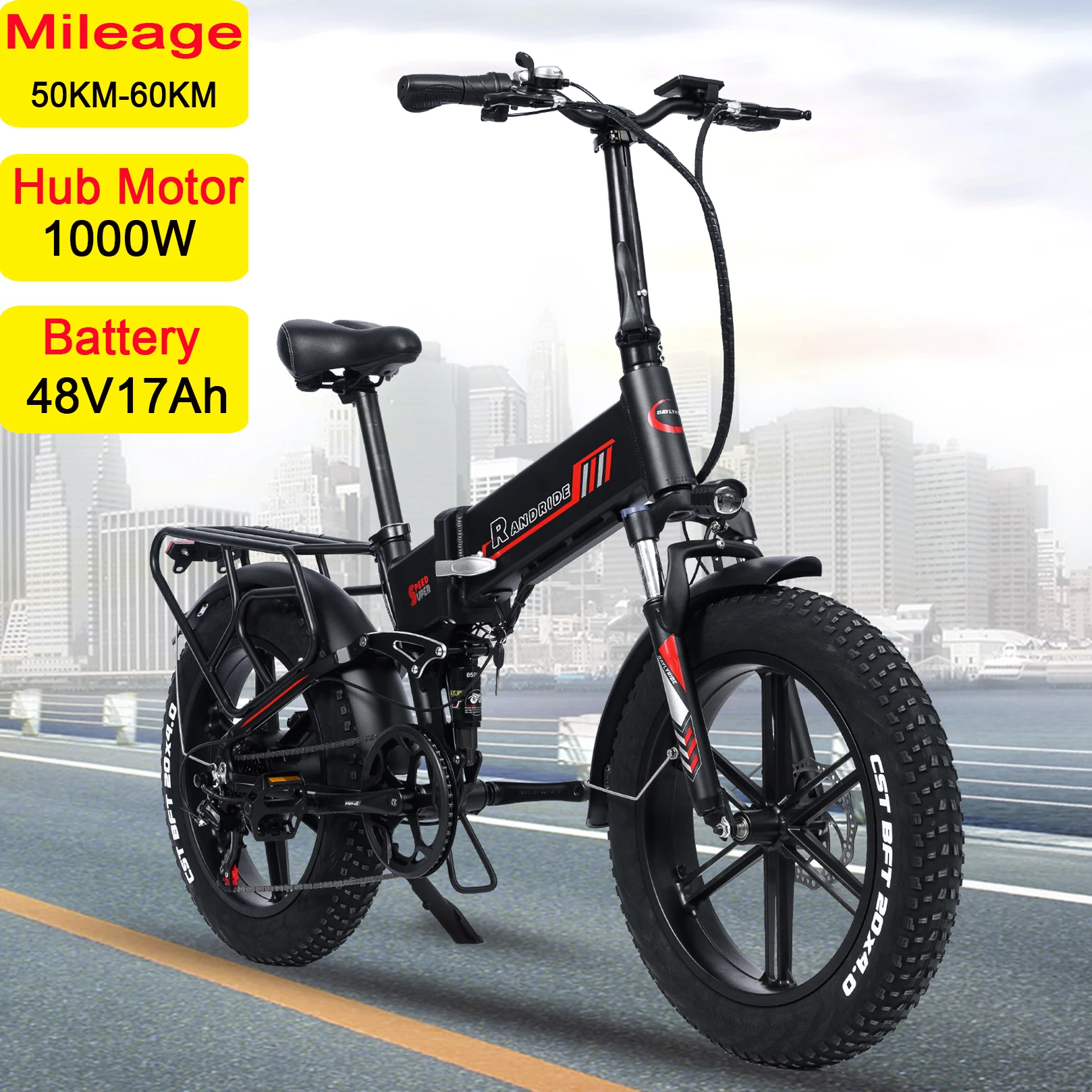 Eu Warehouse 20 Inch Foldable Ebike 1000w 48v E Bikes Full Suspension Fat Tire Folding Electric ...
