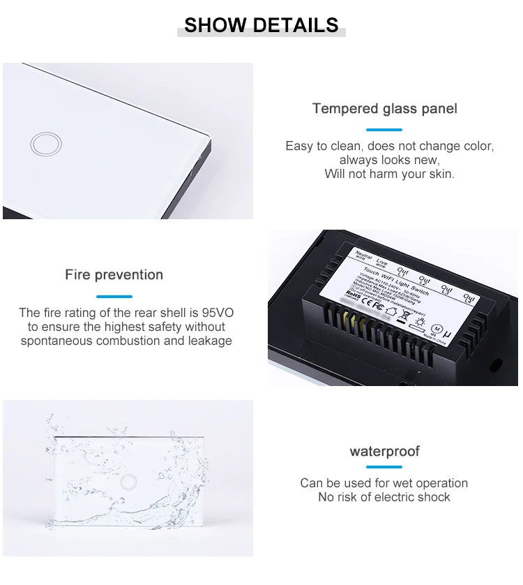 AU US Standard Smart Wifi Zigbee 6gang Touch Light Switch Tuya App SAA ...