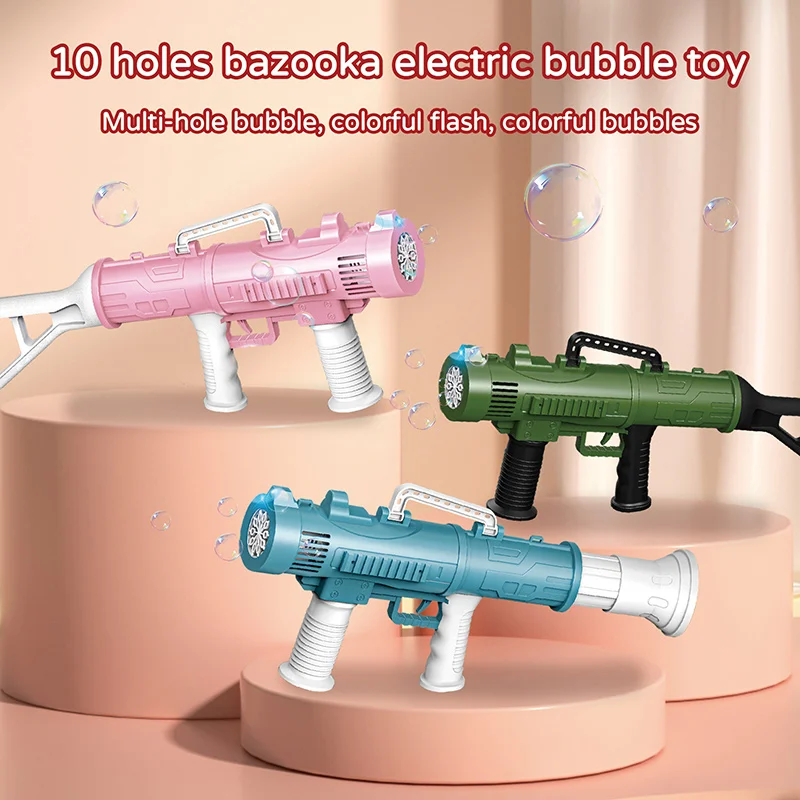 10 Holes Bazooka Bubble Machine Battery Operated Handle Automatic ...