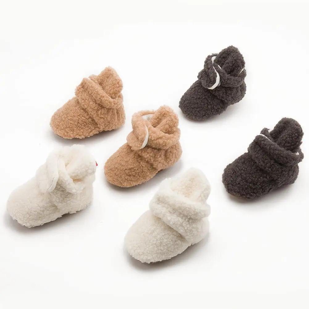 Ins Hot Sell Solid Color Coral Fleece Baby Shoes Warm Wool Baby Booties ...