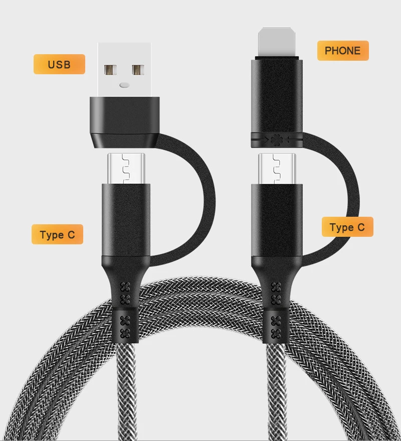 1m 4in1 4 In 1 Type C Pd 60w Usb-c Fast Charging Universal Cable 4-in-1 ...