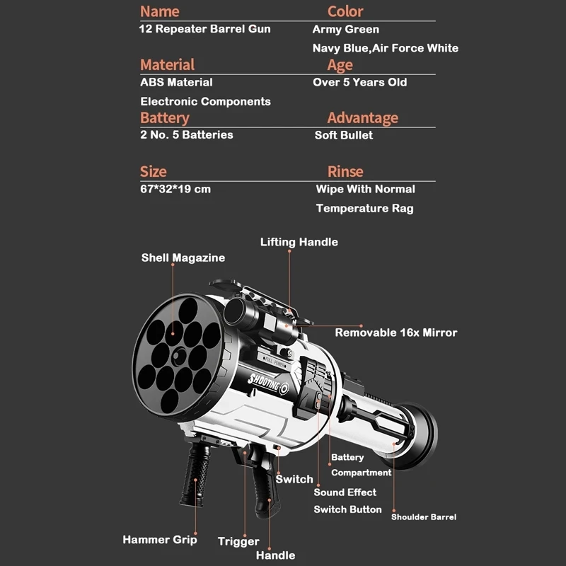 12 Burst Mortar Electric Rocket Launcher Simulation Gatling Mortar ...