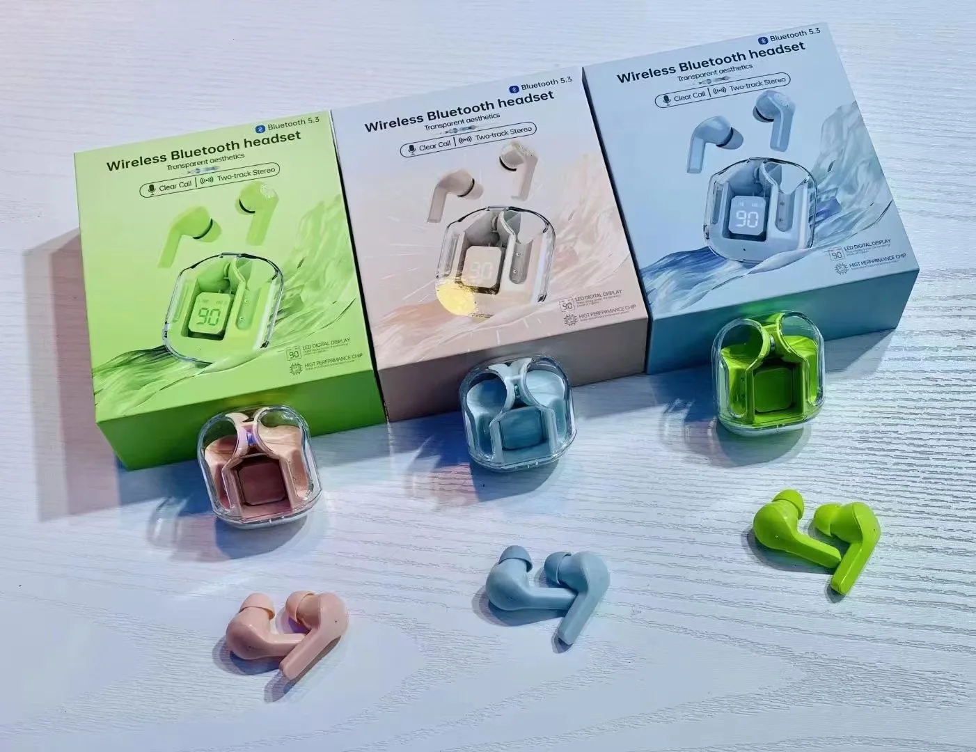 Transparent Clear Crystal Tws Wireless Headset Led Digital Display Hifi ...