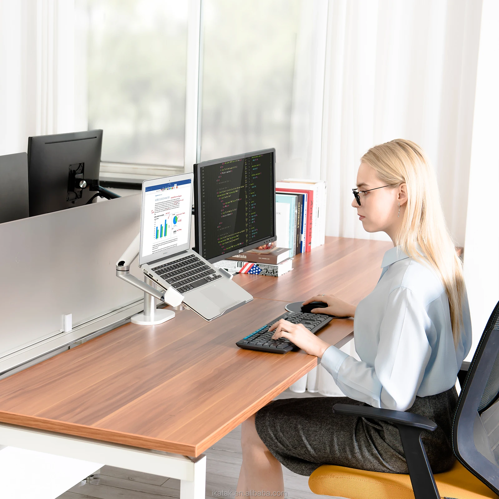 IKATAK Monitor Arms with Laptop Tray - Ergonomic & Adjustable