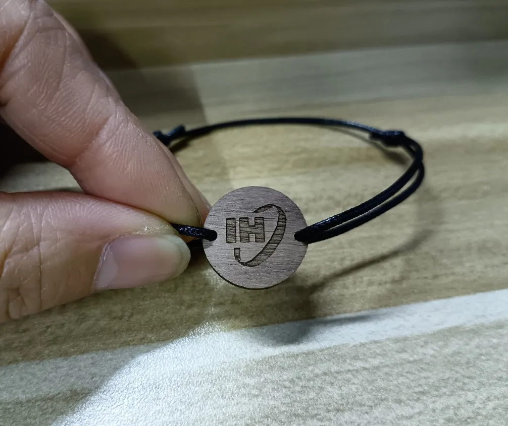 Custom Logo Engraved Wood Charm Bracelet - Personalized Jewelry