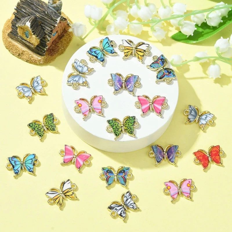 Colorful Butterfly Link Charms Double Loops Enamel Butterflies Animal ...