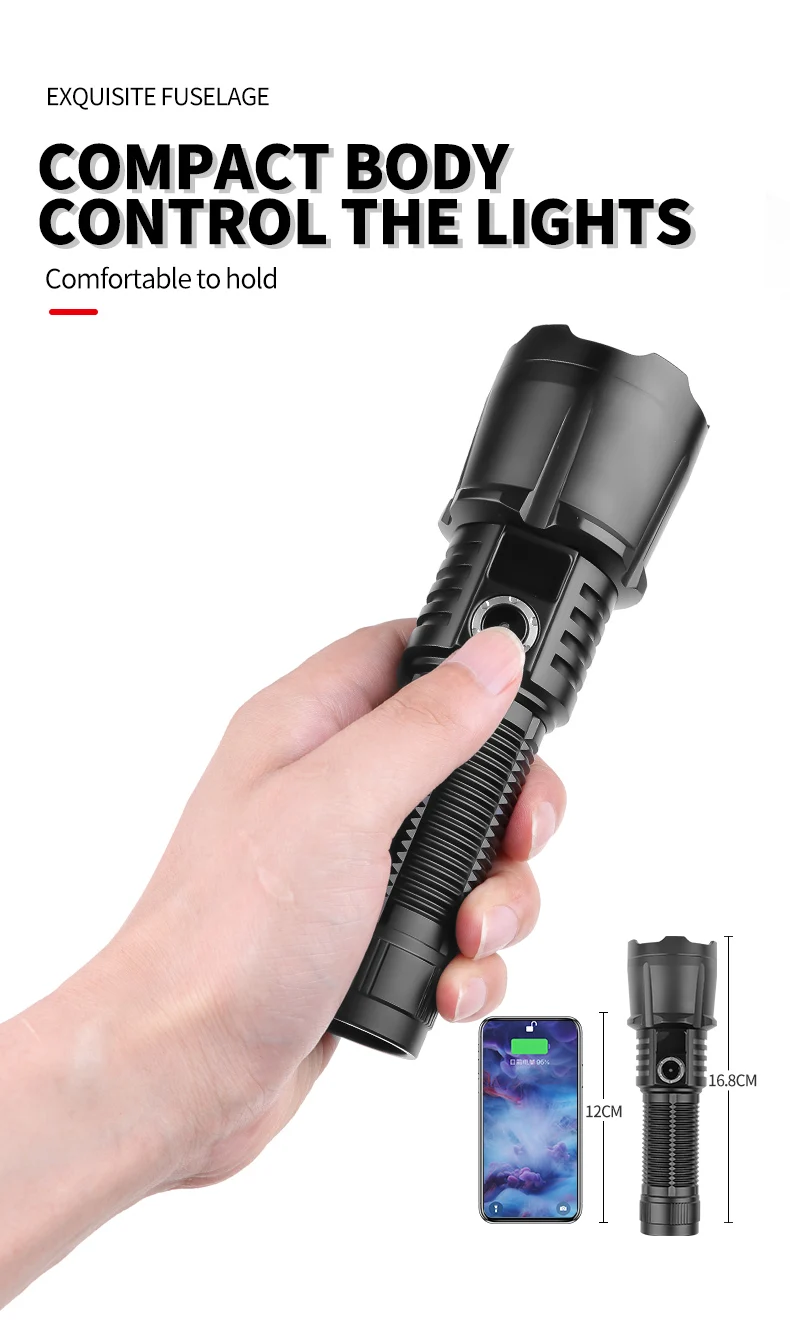 30w Led Built-in Battery Flashlight Usb Rechargeable Range 1500 Meters ...