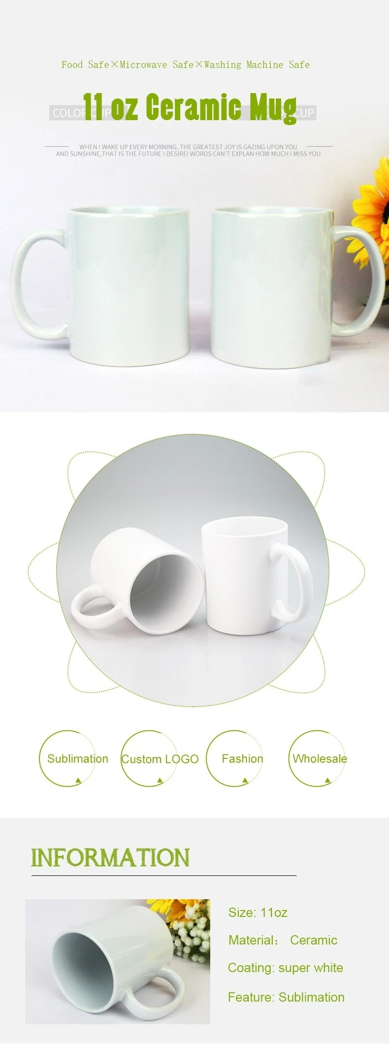 White Sublimation 11 Oz Mug Ceramic White Box Dimensions Inside And ...