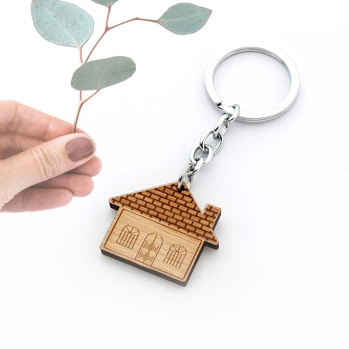 Housewarming Gift Favors House Design Key Chain Wood Keychain Home Key ...