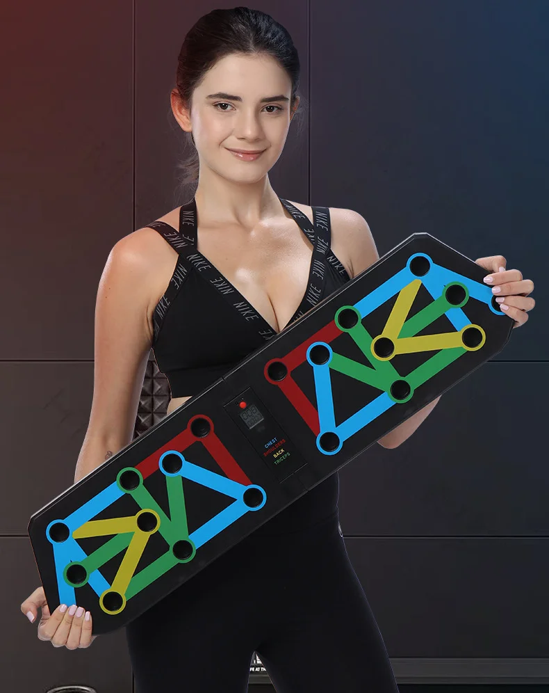 Premium Workout Fitness Exercise System Folding Push Up Board Home Use With Resistance Band ...