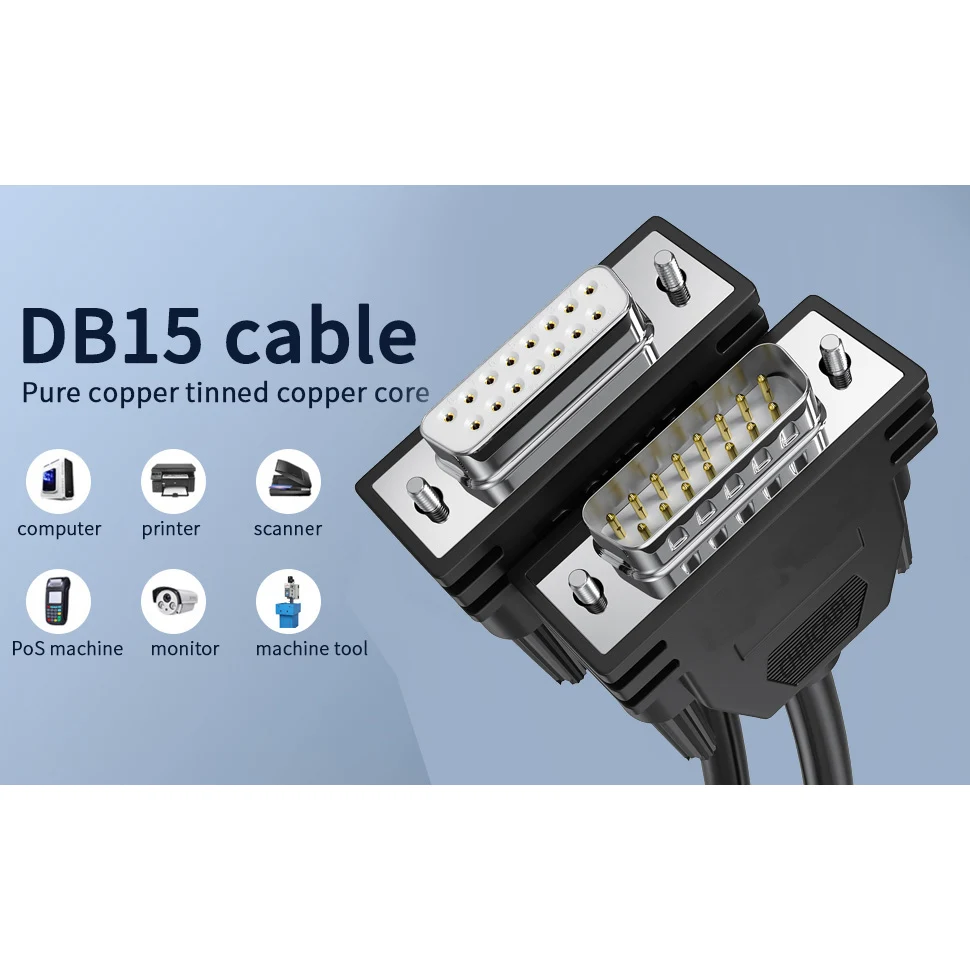 2m Db15 Male To Male Cable Cord Black M/m Cable 26awg Copper D-sub15pin Connector 20feet /6m ...