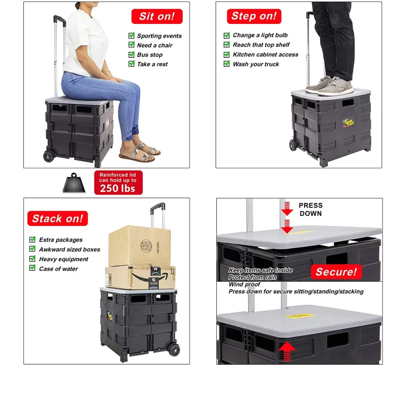 Plastic Rolling Fold Up Pull Trolley Shopping Cart - Buy Rolling ...
