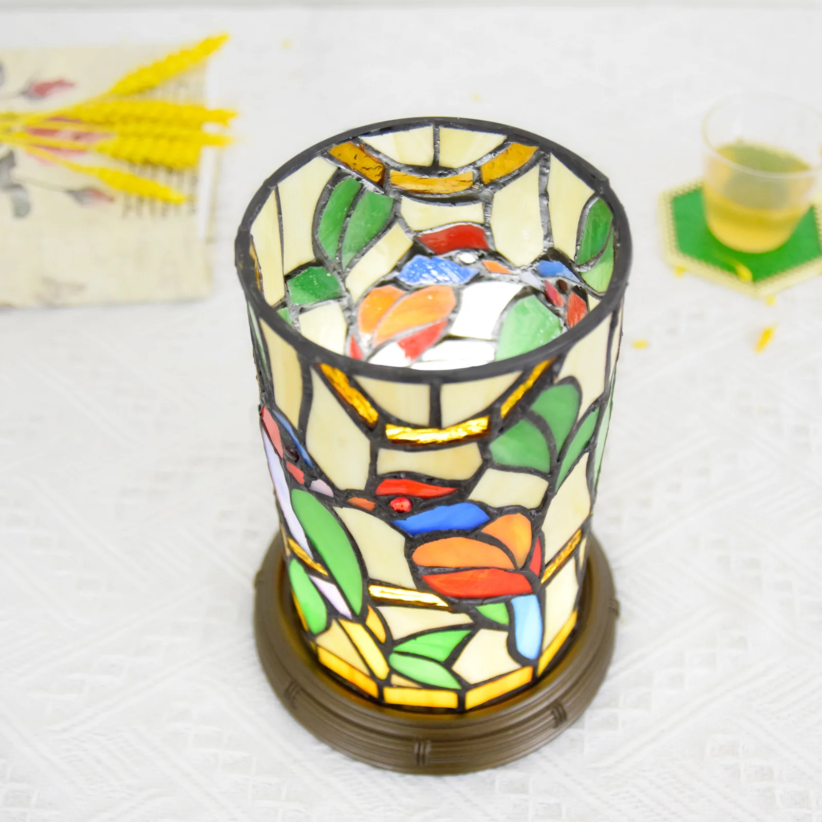Creative Tiffany Chinese Handmade Colored Glass Table Lamp Led Three ...