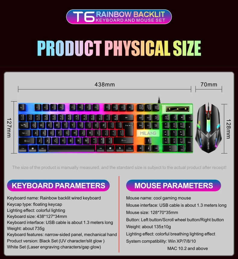 Custom Wired LED Gaming Keyboard & Mouse Set for Desktop