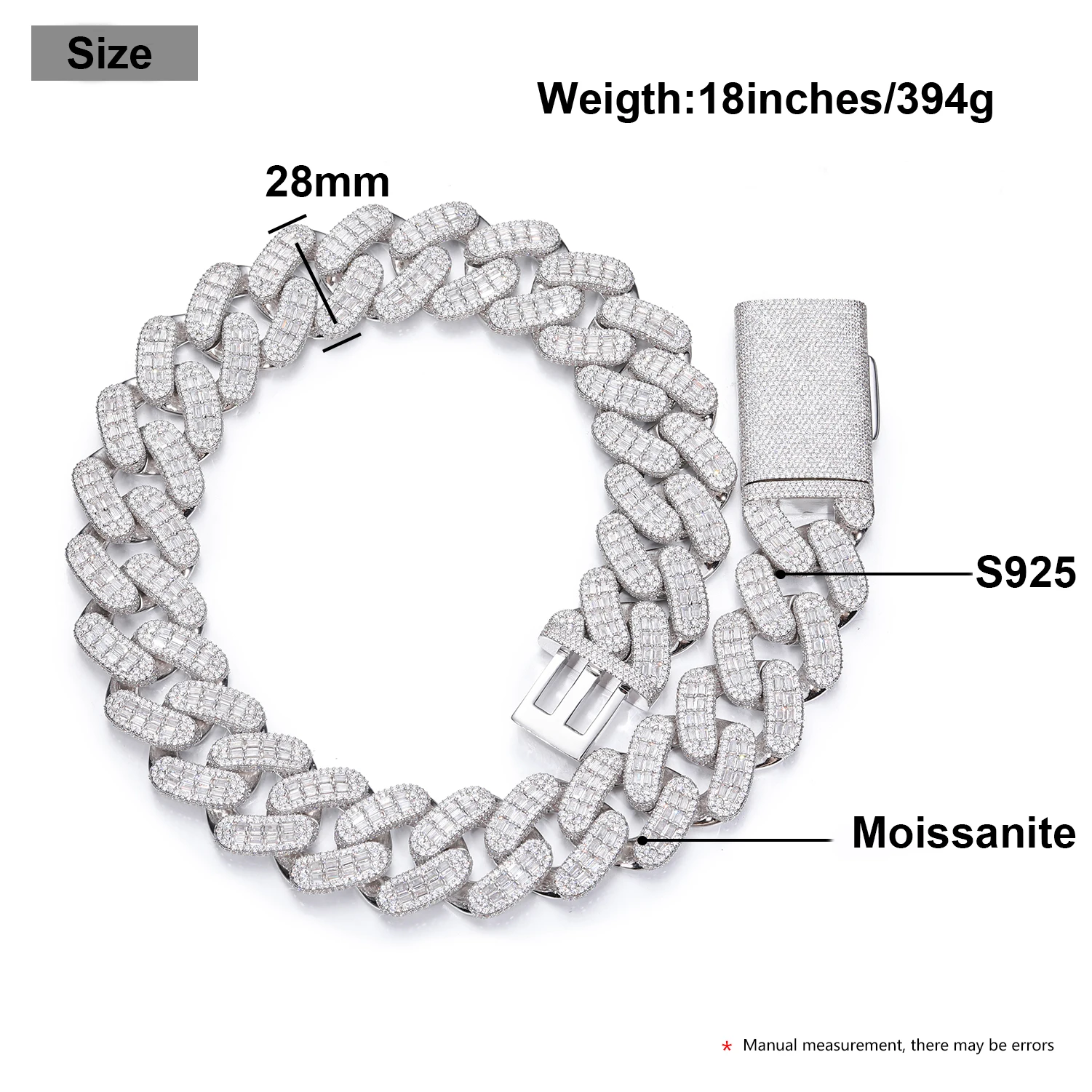 Big Guy 28mm Baguette Moissanite Cuban Link Chain 925 Sterling Silver ...