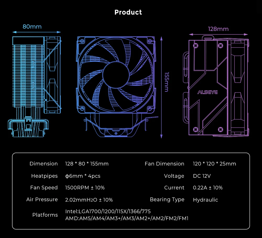 N120B-SE COV Static Air Cooler - High Efficiency for LGA1700/AM5