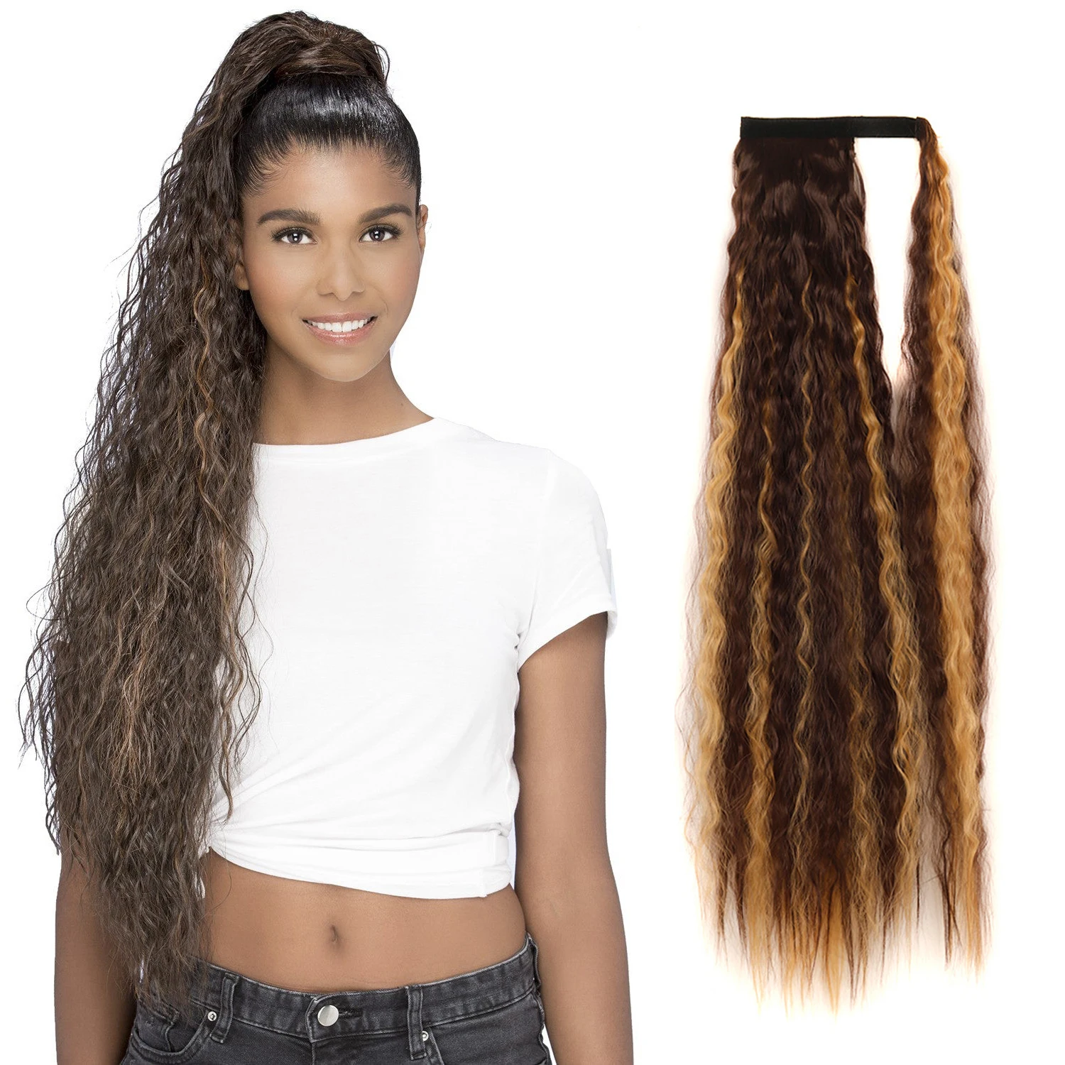 Custom Kanekalons Synthetic Hair Ponytail Kinky Curly Water Wave Wavy ...