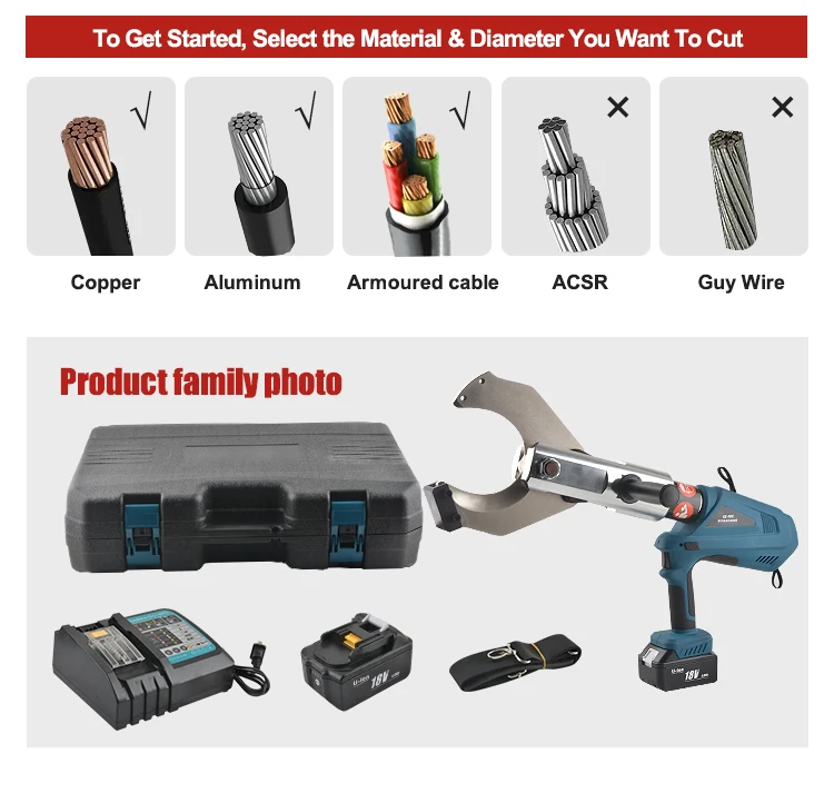 Battery Powered Hydraulic Cutting Tool EZ-105C Copper Cordless Cable ...