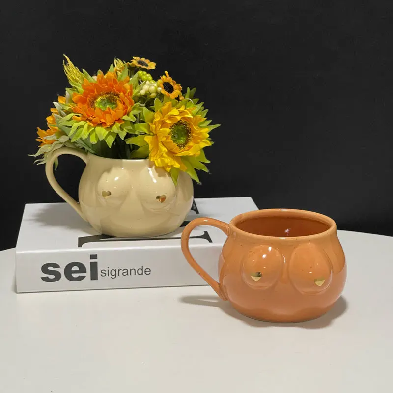 Speckled Ceramic Female Form Ceramic Coffee Mug With Golden Heart Nips ...