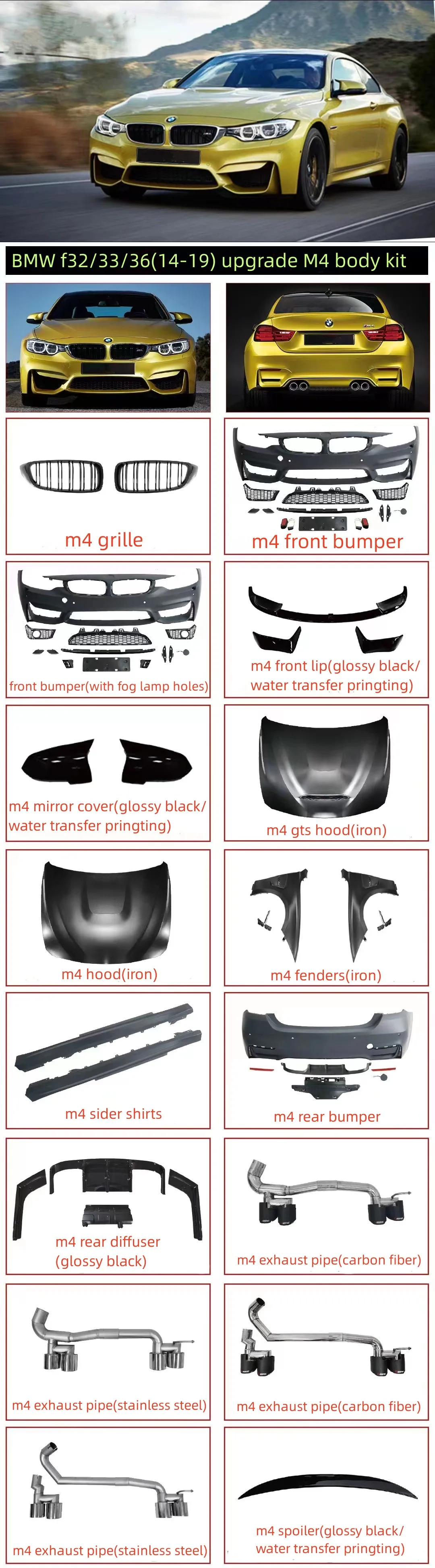 High Quality M Body Kit for BMW 4series 14-17 F32 F36 Modified to M4 ...