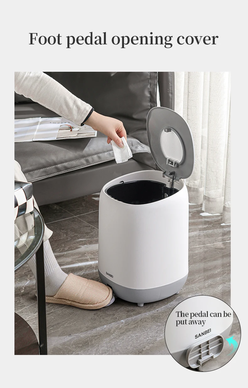 13l Plastic Foot Pedal Waste Bin Soft-close Trash Can Bathroom Garbage ...
