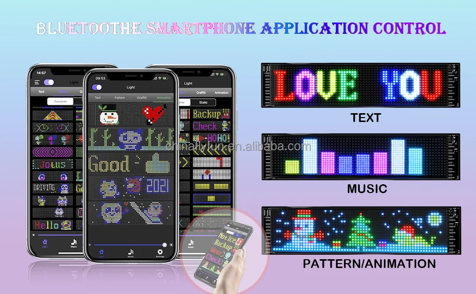 Diymall 68 X 12cm Usb 5v Led Car Sign,Bt Smart App Control-flexible Led ...