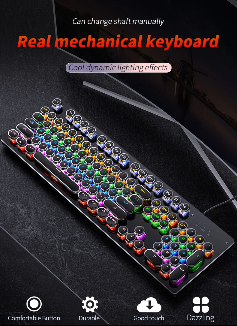 104 Key Wired Usb Rgb Steampunk Keyboard True Gaming Mechanical ...