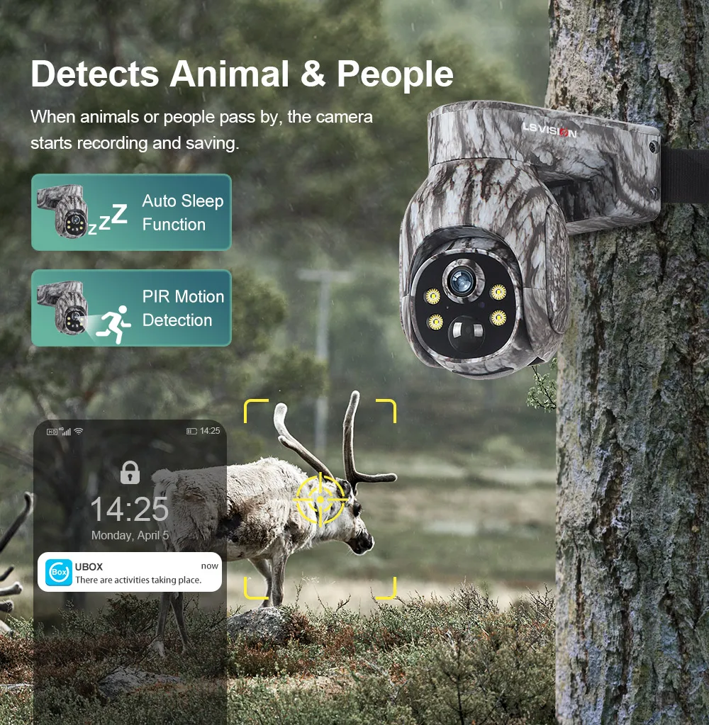 LS VISION 4G Sim Camouflage PTZ Solar Cameras Night Vision Automatic ...