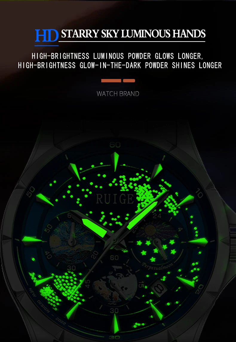 Ruige N3 Men's Original Brand Quartz Watch Waterproof Luminous Starry ...