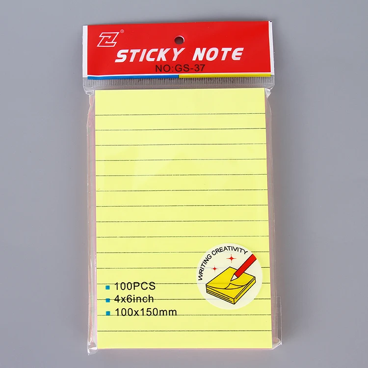 4 X 6 Inch Customized Lined Neon Yellow Color Fluorescent Paper Sticky ...