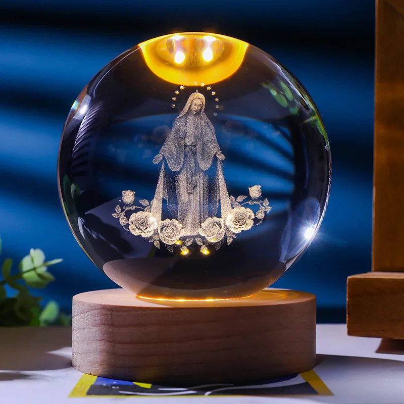 Custom Christian Jesus Cross Crystal Ball - 3D Laser Engraved