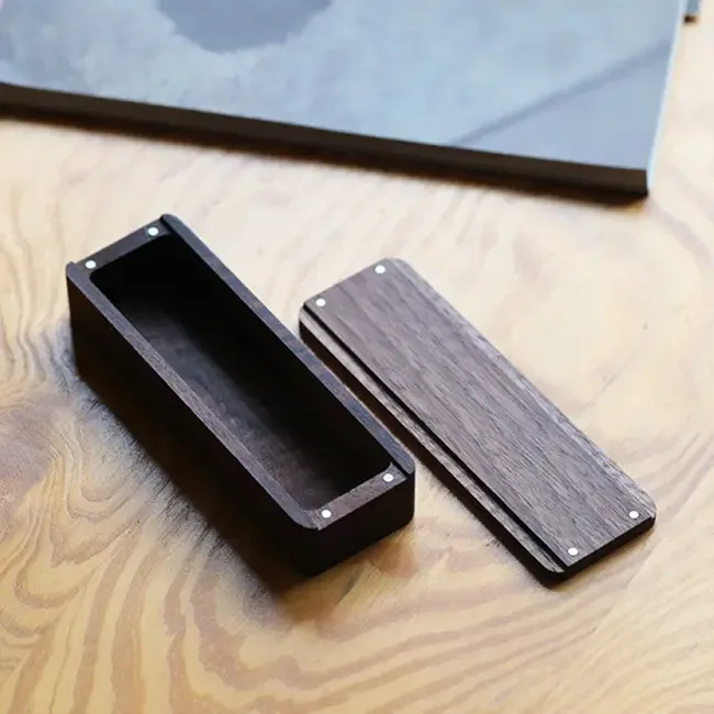 Small Rustic Wooden Sliding Lid Box with Magnet Walnut Box