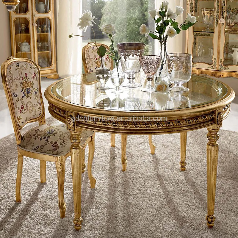 Rococo Round Carved Wood Dining Table - Luxury & Antiquity