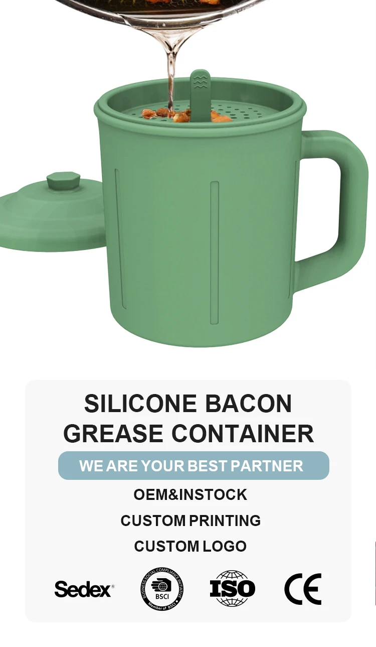 Bacon Grease Container with Strainer for Kitchen Food Grade Silicone ...