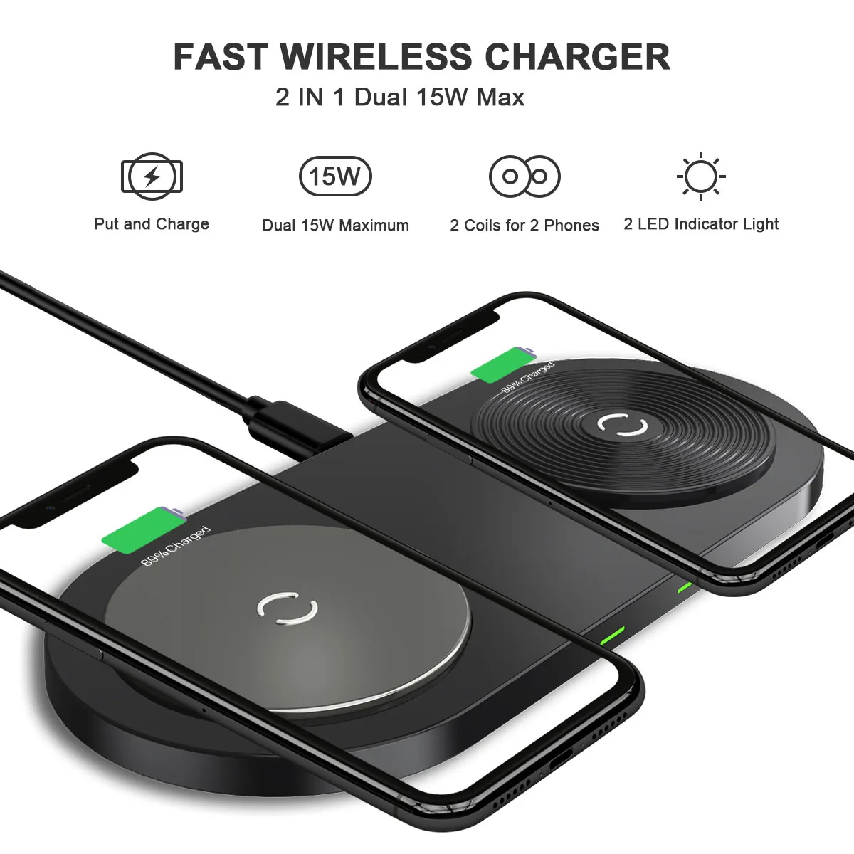 Factory 2 In 1 Qi 15w Double Coils Quick Wireless Charger Dual Wireless ...