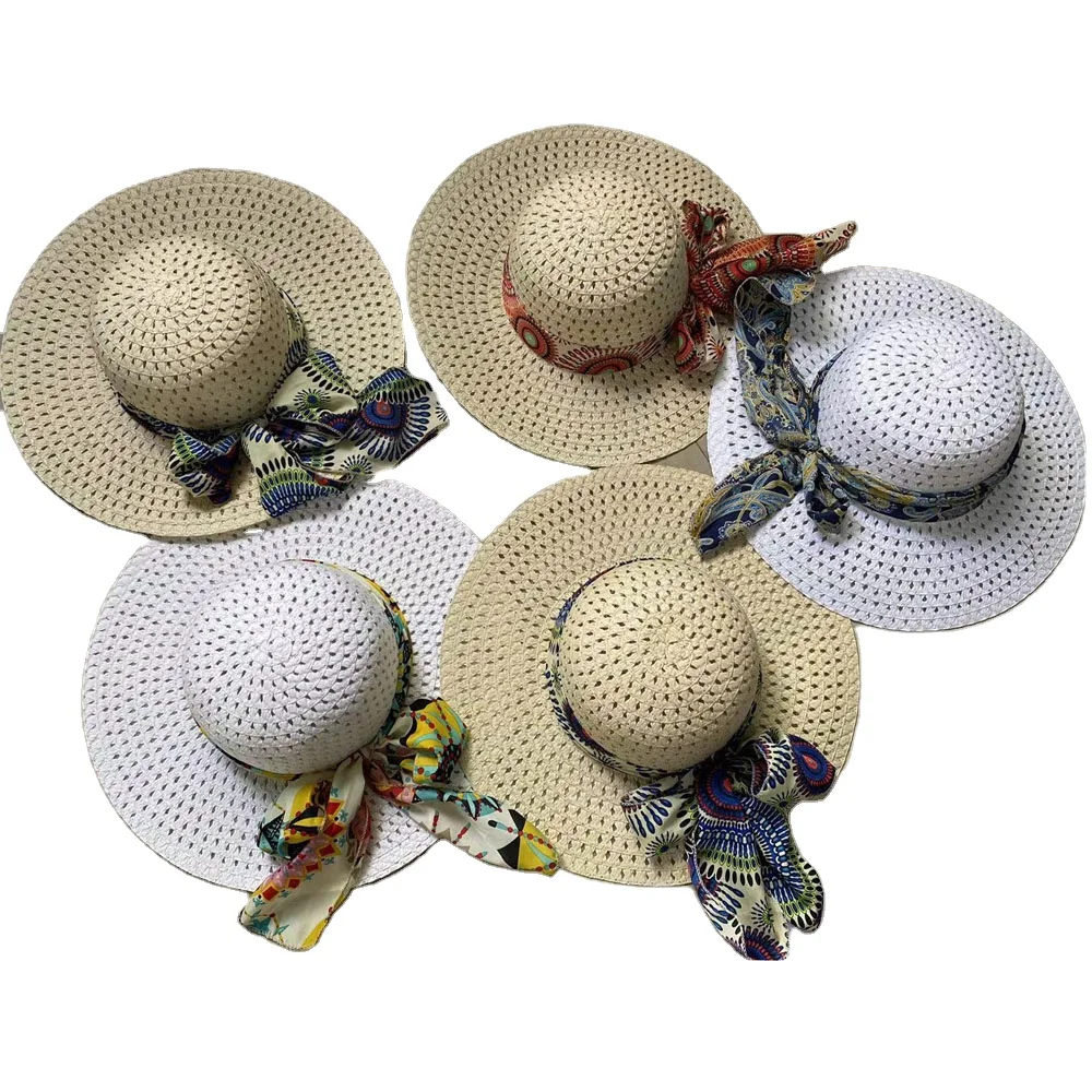 Women's Boho Bohemian Style Wide Brim Floppy Straw Hat Bowknot for ...