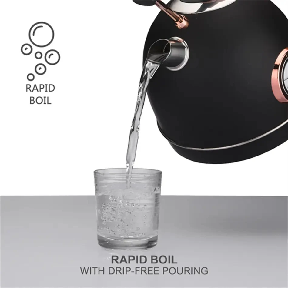 Retro Electric Kettle Stainless Steel 1.8L - Boil-Dry Protection